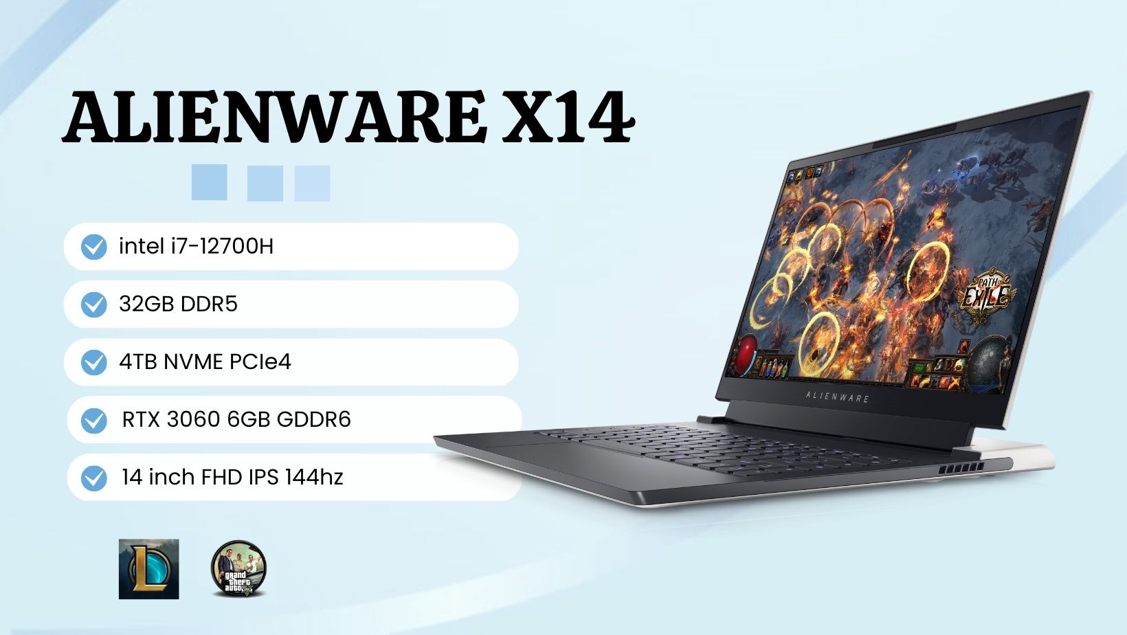 Laptop Gaming Alienware X14 i7-12700H, 16GB RAM, 512GB SSD, RTX 3060 ...