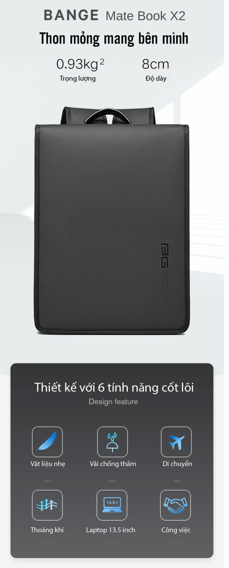 Balo laptop công nghệ BANGE Mate Book X2 ⋆ COHOTECH.VN