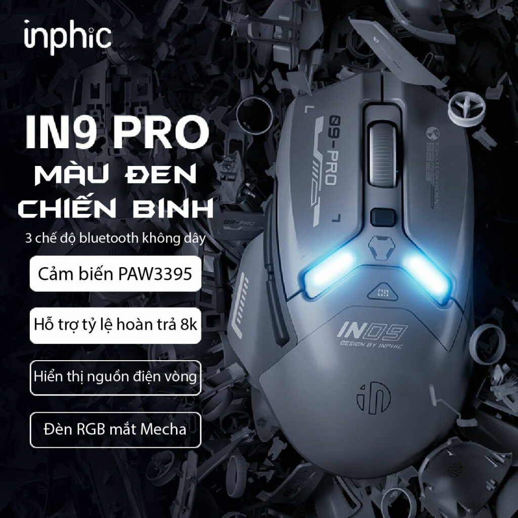 Chuột Gaming INPHIC IN09 PRO màu đen Paw3395 Bluetooth không dây 3 chế ...