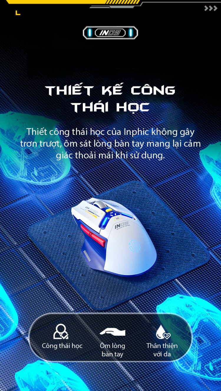 Chuột Gaming INPHIC IN09 PRO màu đen Paw3395 Bluetooth không dây 3 chế ...